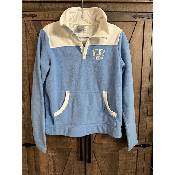 Nike | Tops | Vintage Nike Pullover Blue Fleece M With Front Pocket ...